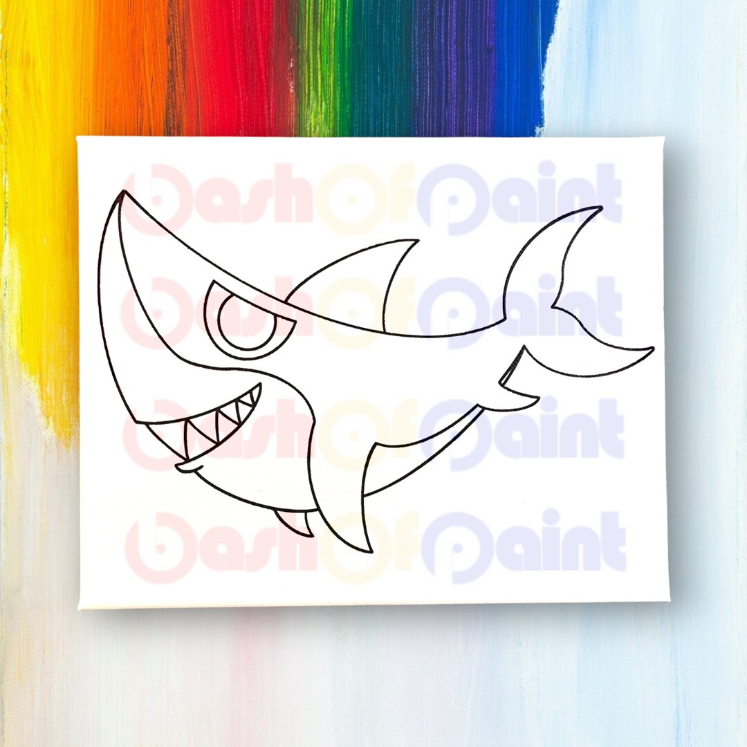 Shark Predrawn Canvas Outlined Sketch, Presketched, DIY Sip Paint Party ...