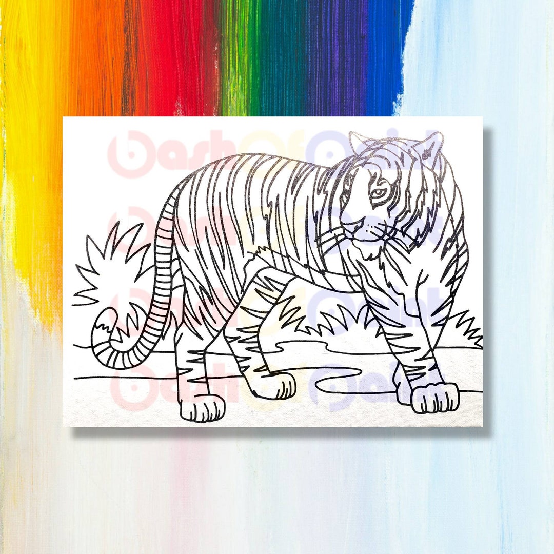 Tiger Predrawn Canvas/paint Kit Available/jungle Animals Children's Boy ...