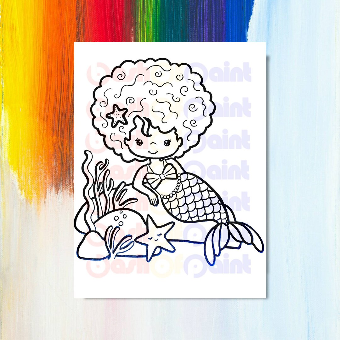 Mermaid Predrawn Canvas Outlined Sketch Paint Kit, DIY Girl Kid Cute ...