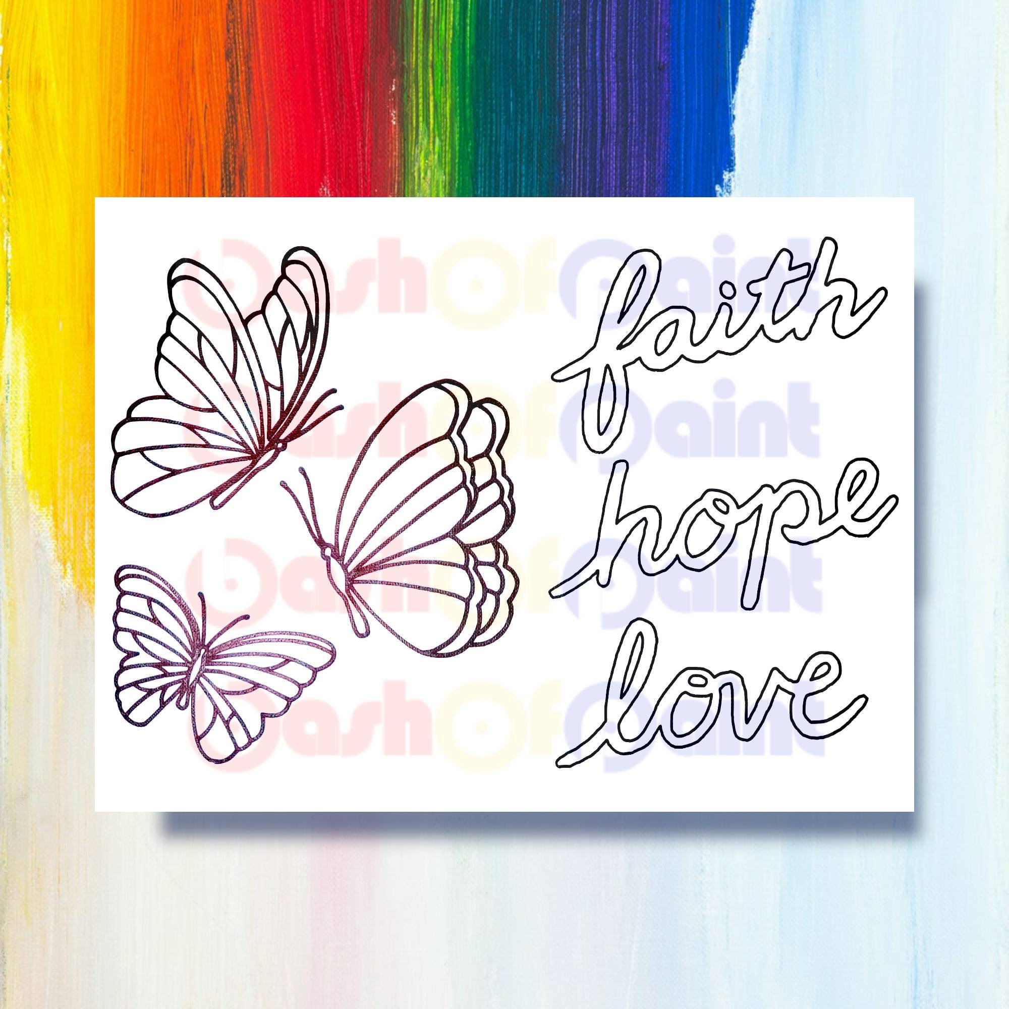 Faith Hope Love Predrawn Canvas Outlined Sketch for DIY Sip - Etsy