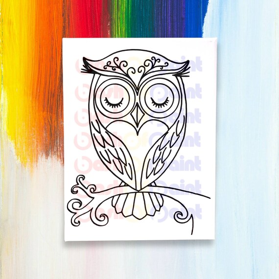 Night Owl Predrawn Canvas Outlined Sketch DIY Paint Sip Party | Etsy