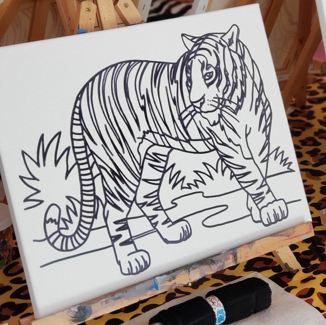 Tiger PreDrawn Canvas/Paint Kit Available/Jungle Animals | Etsy