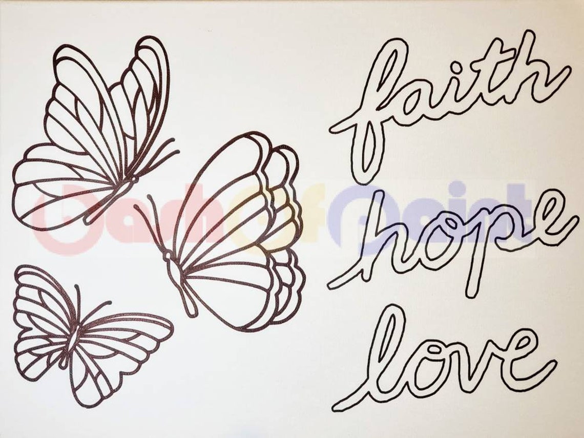 Faith Hope Love Predrawn Canvas Outlined Sketch for DIY Sip - Etsy