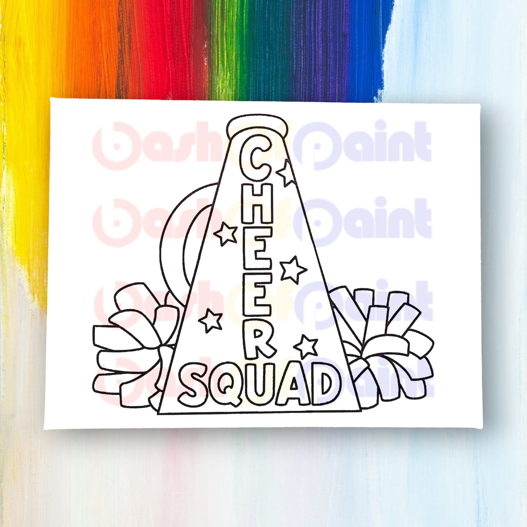 Cheer Squad Megaphone & Pom Poms Presketched Canvas Outline, Kid Art ...