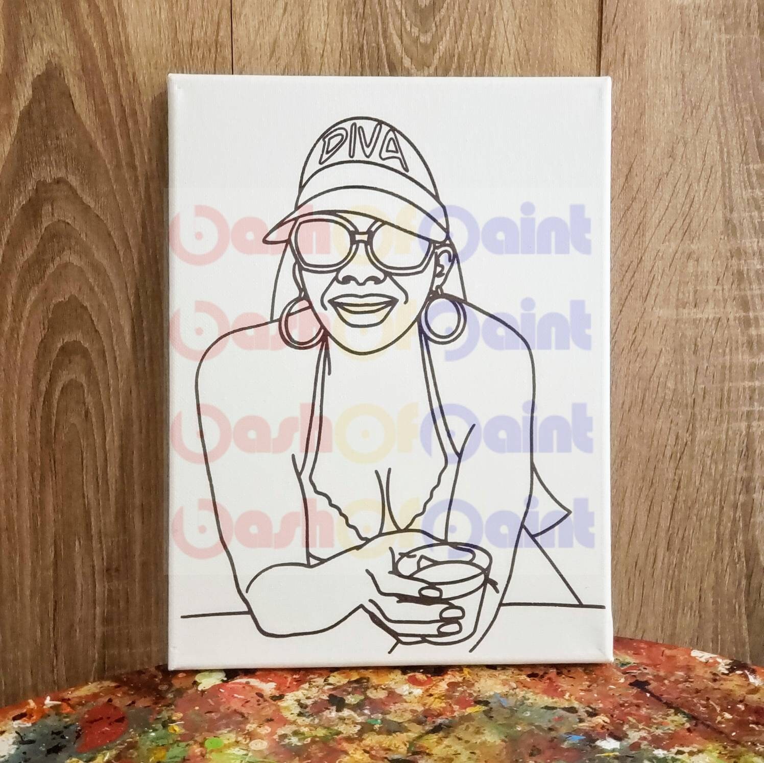 Diva Hat Predrawn Canvas Outlined Sketch for DIY Sip Paint - Etsy