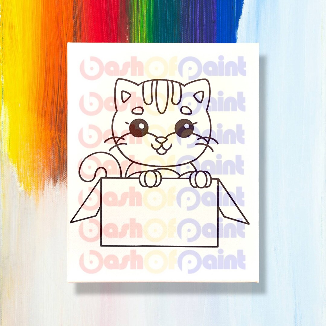 Tabby Cat Predrawn Canvas Outline, Kids DIY Paint Sip Party Kit ...