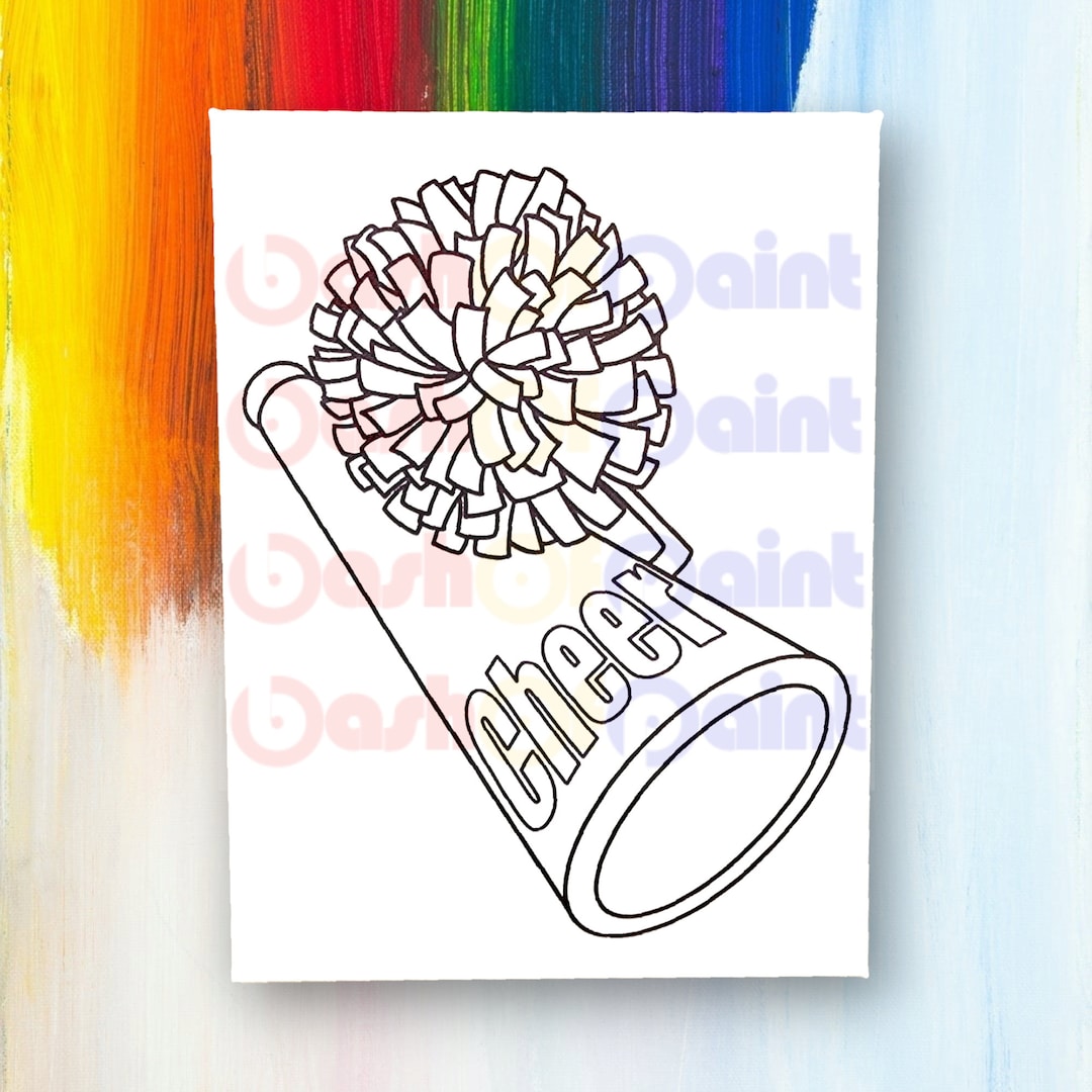 Cheer Megaphone Pom Poms Predrawn Canvas Outline Sketch, Kid Art Paint ...