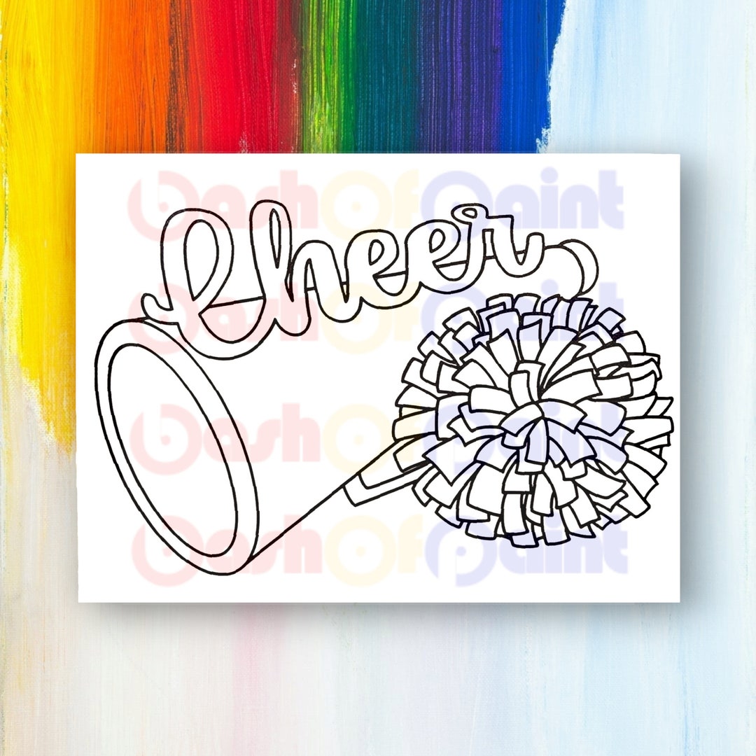 Cheer Megaphone Pom Pom Predrawn Canvas Outline Sketch, Kid Art Paint ...