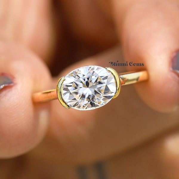 Horizontal Oval Engagement Ring - Etsy