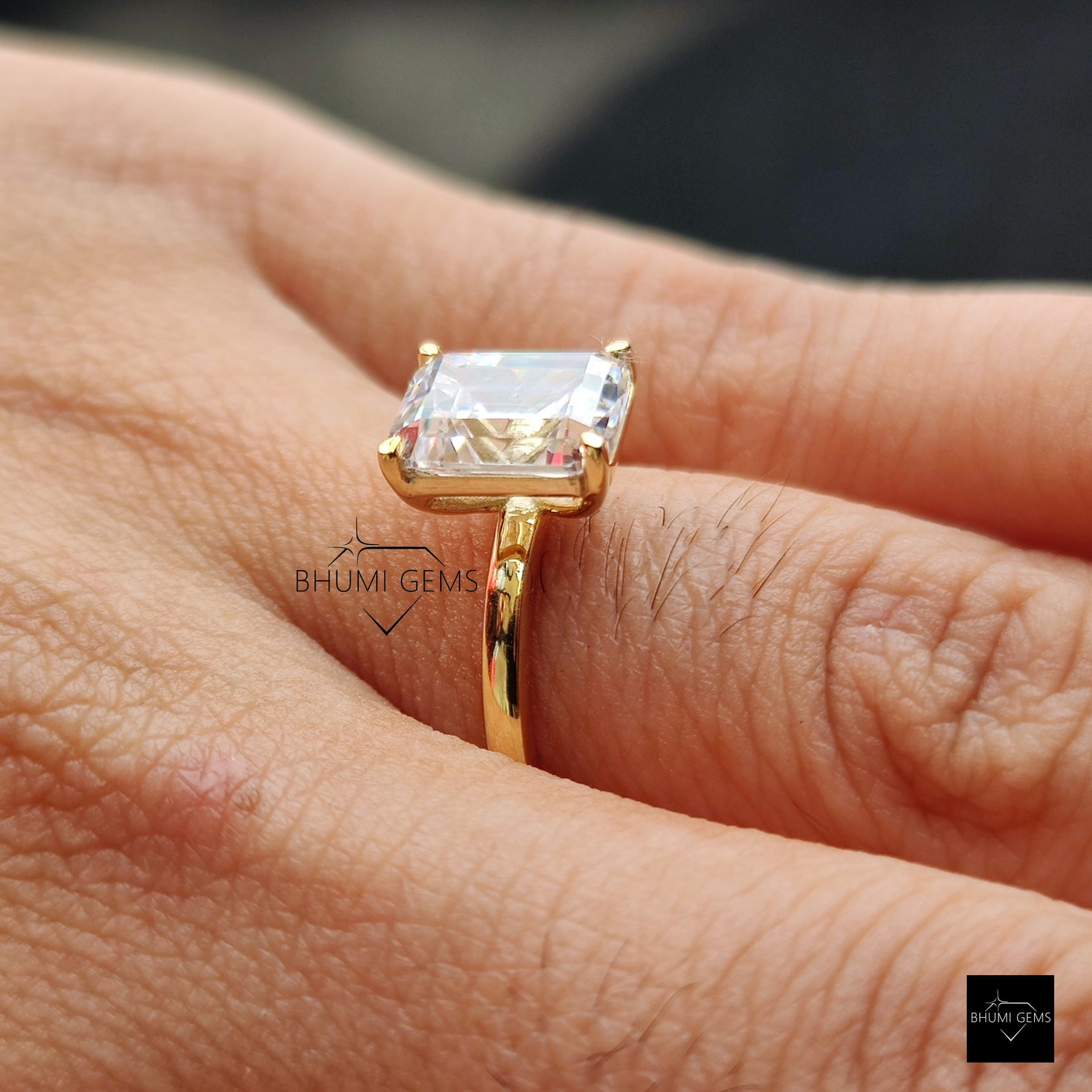 2ct Emerald Cut Solitaire Engagement Ring In Solid Yellow Etsy