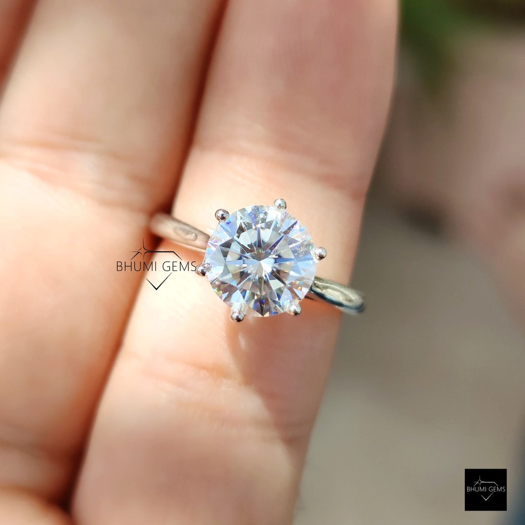 Classic 3 CT Round Moissanite Engagement Ring Round Solitaire Ring ...