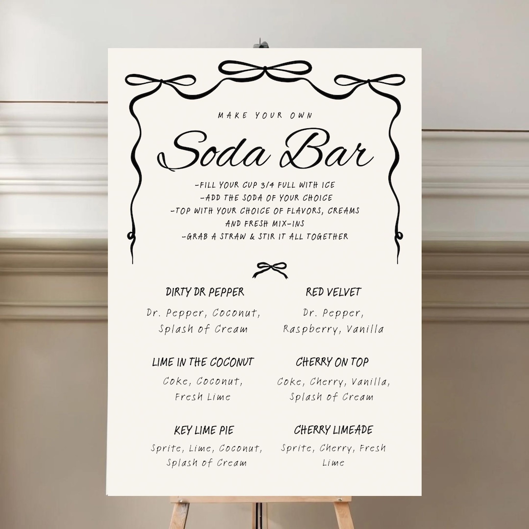 Soda Bar Instructions Sign: Coquette Bows, Customizable Recipe (digital ...