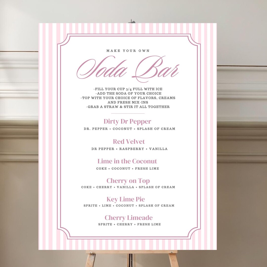 Soda Bar Instructions and Recipes Sign Digital Download - CUSTOMIZABLE ...