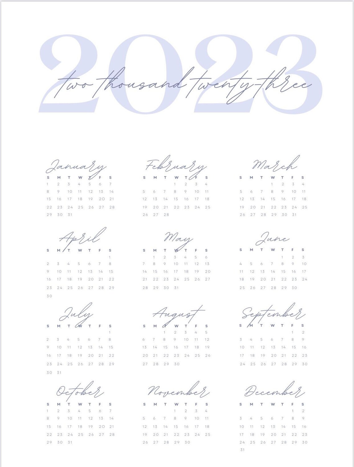Neutral Minimalistic 2023 Printable Wall Calendar Year at a - Etsy