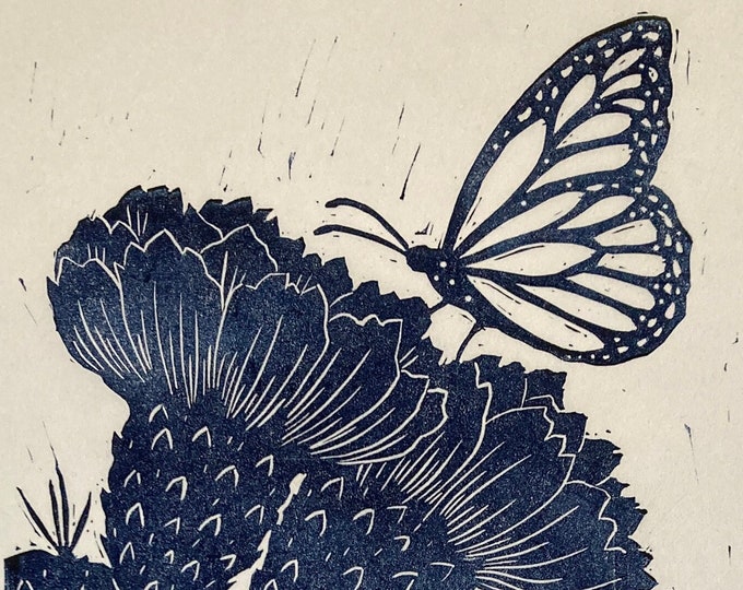 Original Linocut Print monarch | Etsy