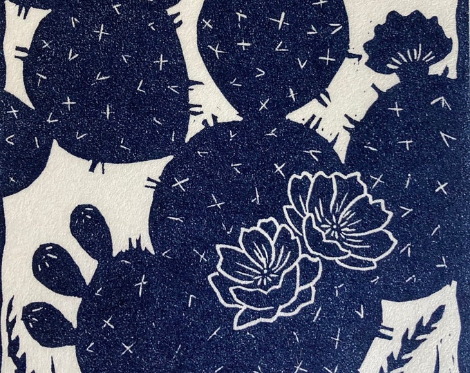 Original Linocut Print, cactus Blooms - Etsy
