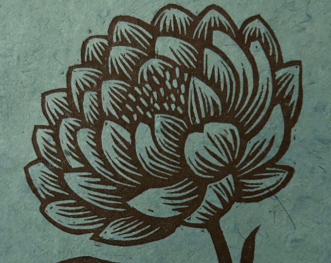Original Linocut Print, peony on Lokta Paper - Etsy