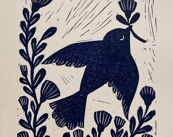 Linocut Print Bird - Etsy