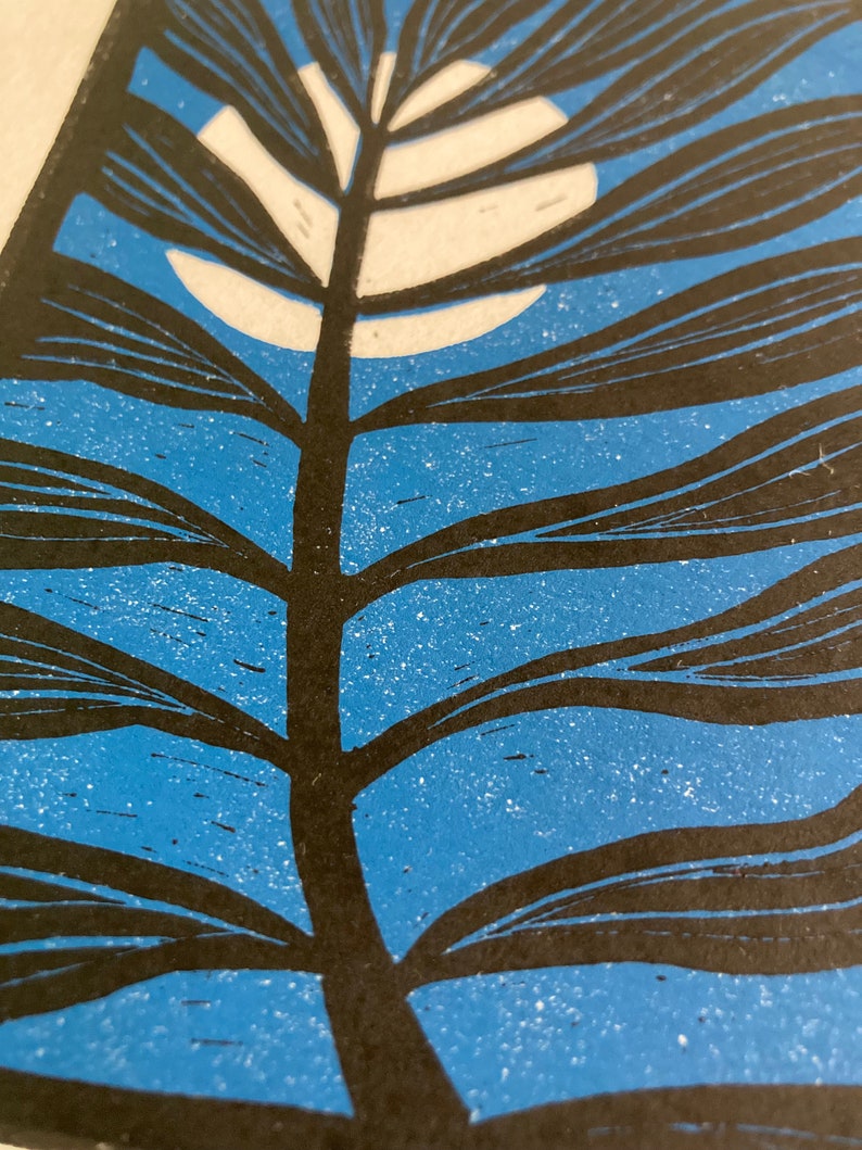 Original Linocut Print moonlight - Etsy
