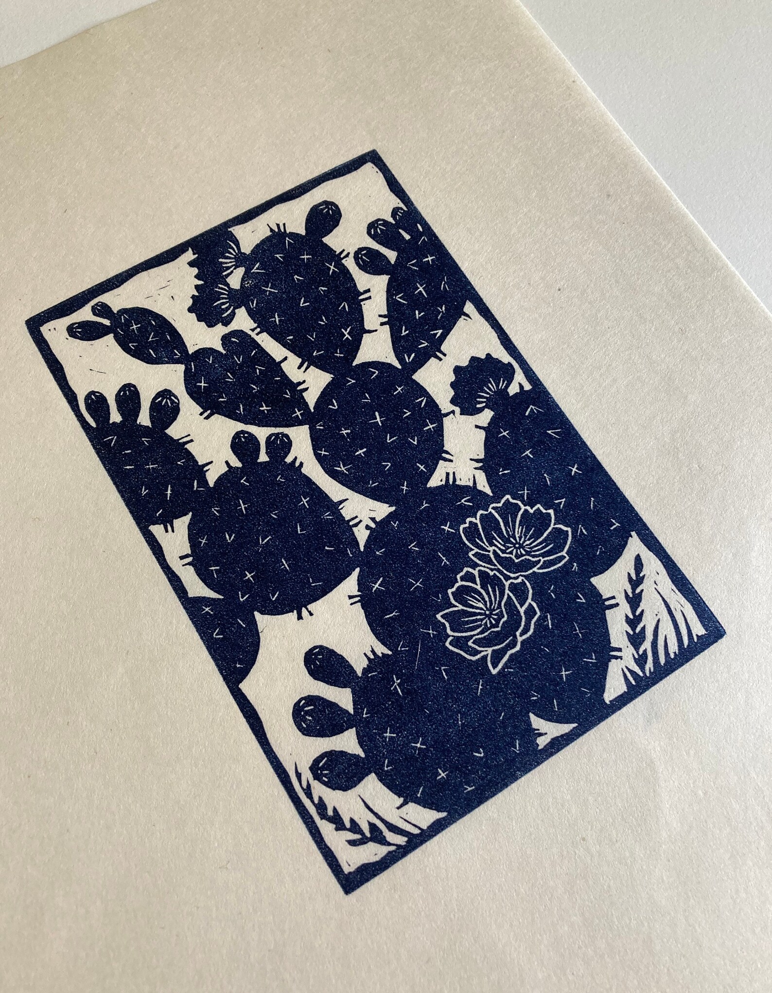 Original Linocut Print, "cactus Blooms" - Etsy