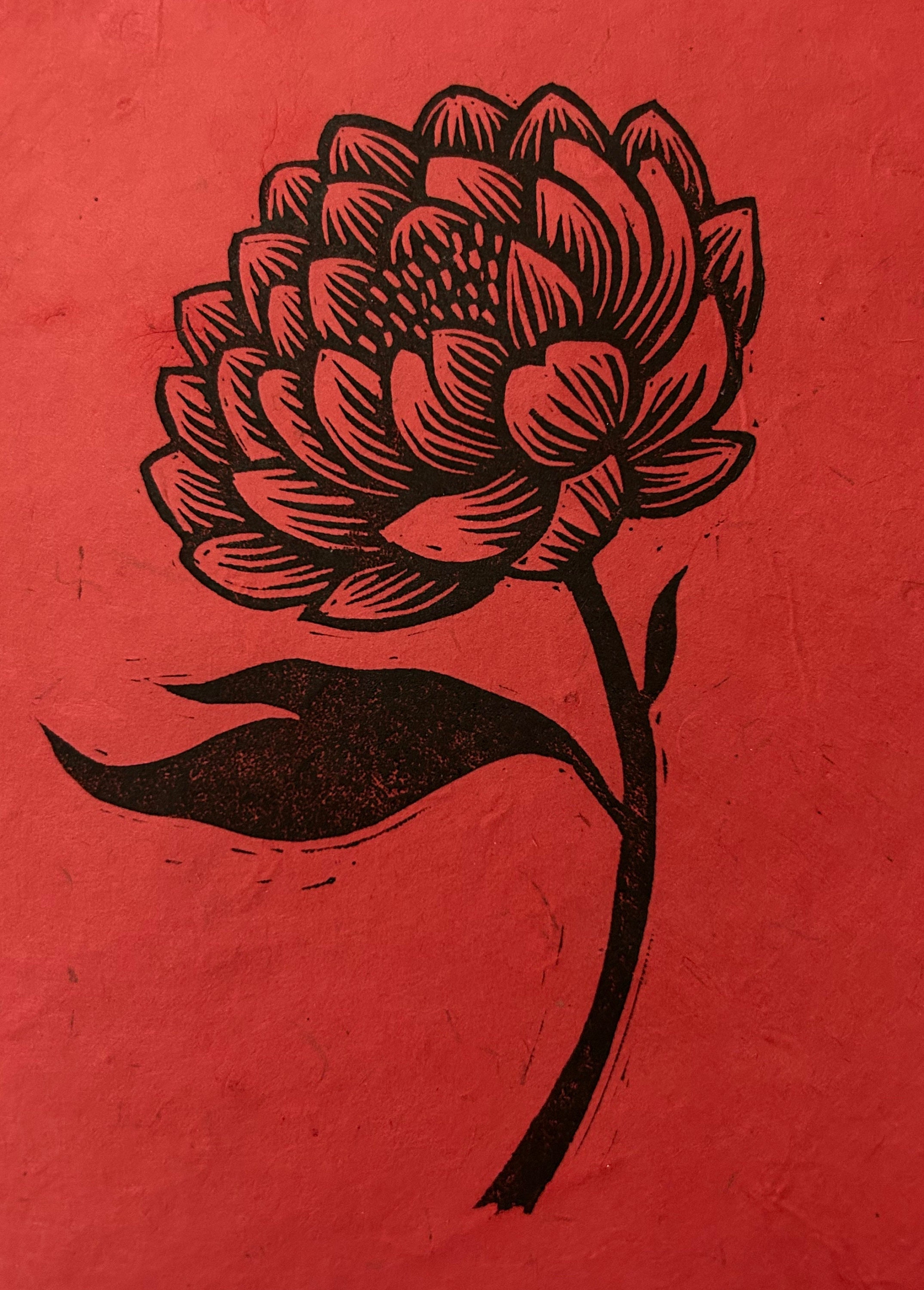 Original Linocut Print, "peony" on Lokta Paper - Etsy