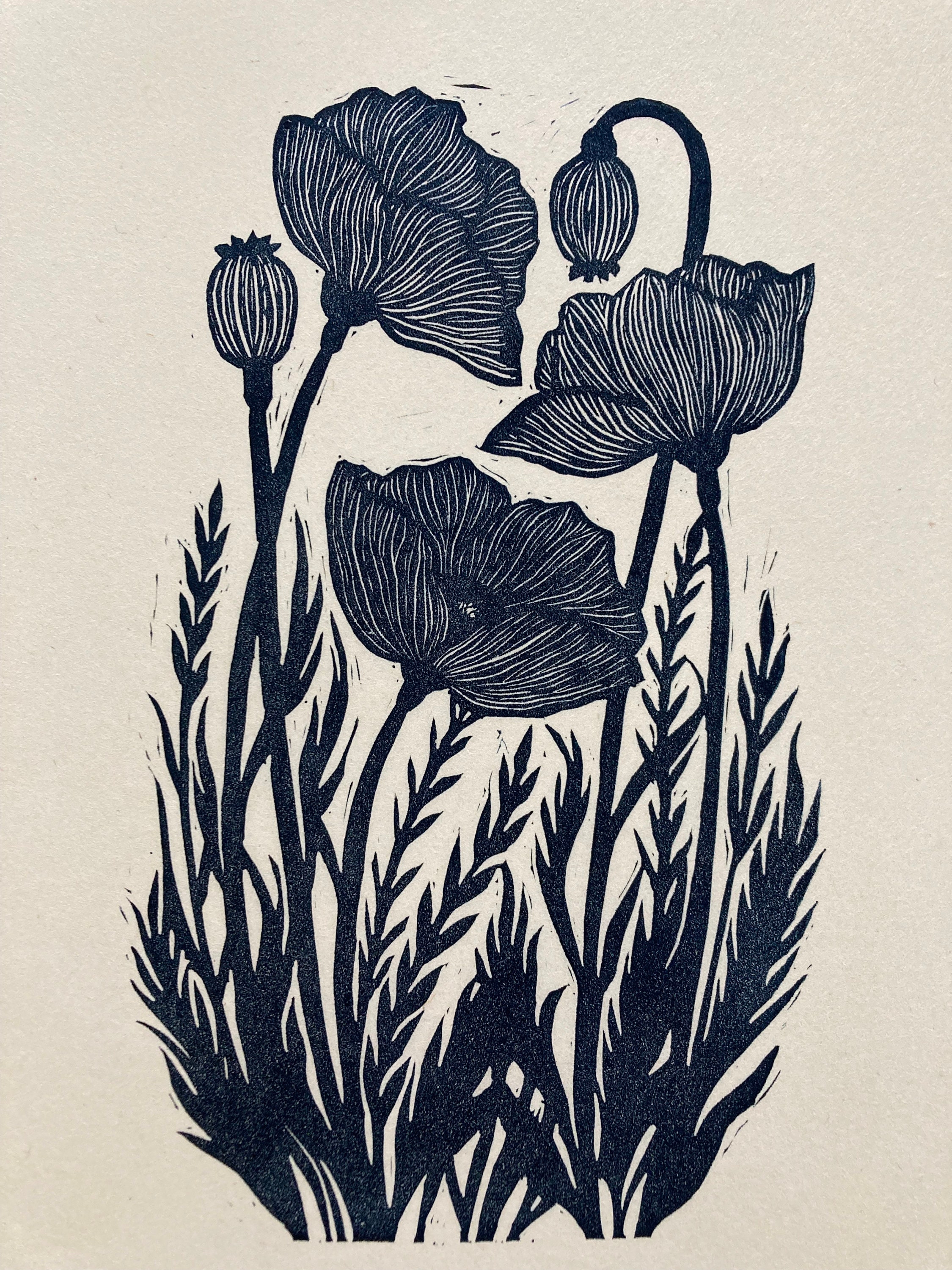 Original Linocut Print, "poppies" - Etsy