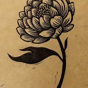 Original Linocut Print, "peony" on Lokta Paper - Etsy