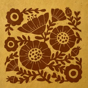 Original Linocut Print, "flowers" - Etsy