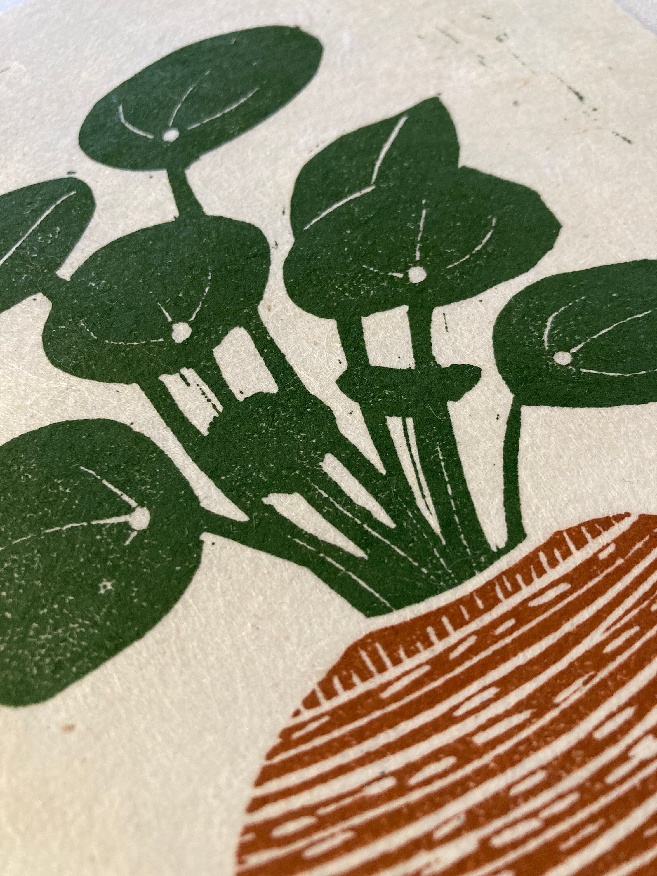 Original Linocut Print, "pilea" - Etsy
