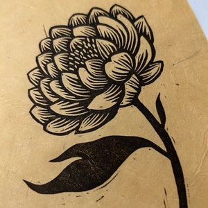 Original Linocut Print, "peony" on Lokta Paper - Etsy