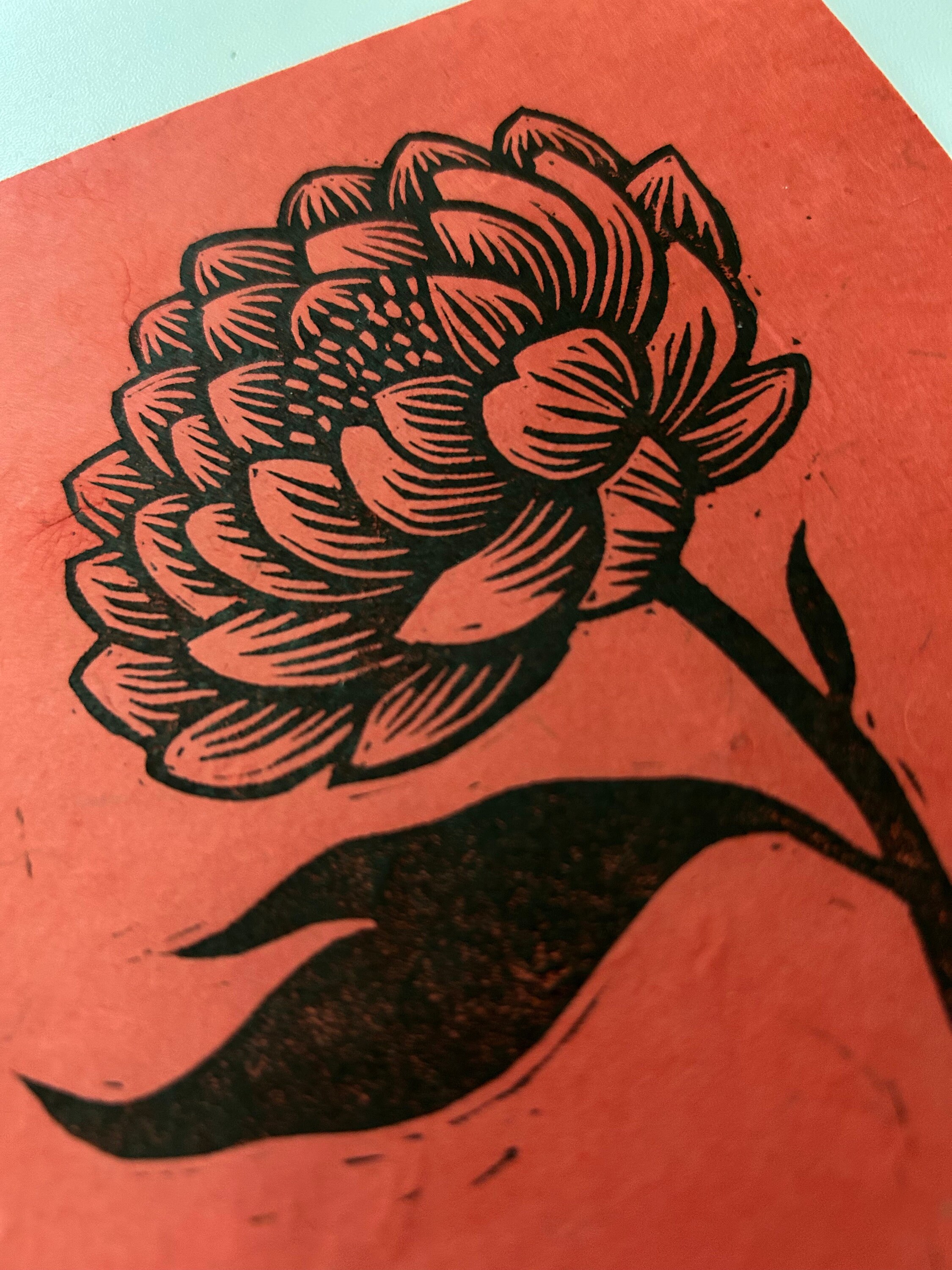 Original Linocut Print, "peony" on Lokta Paper - Etsy