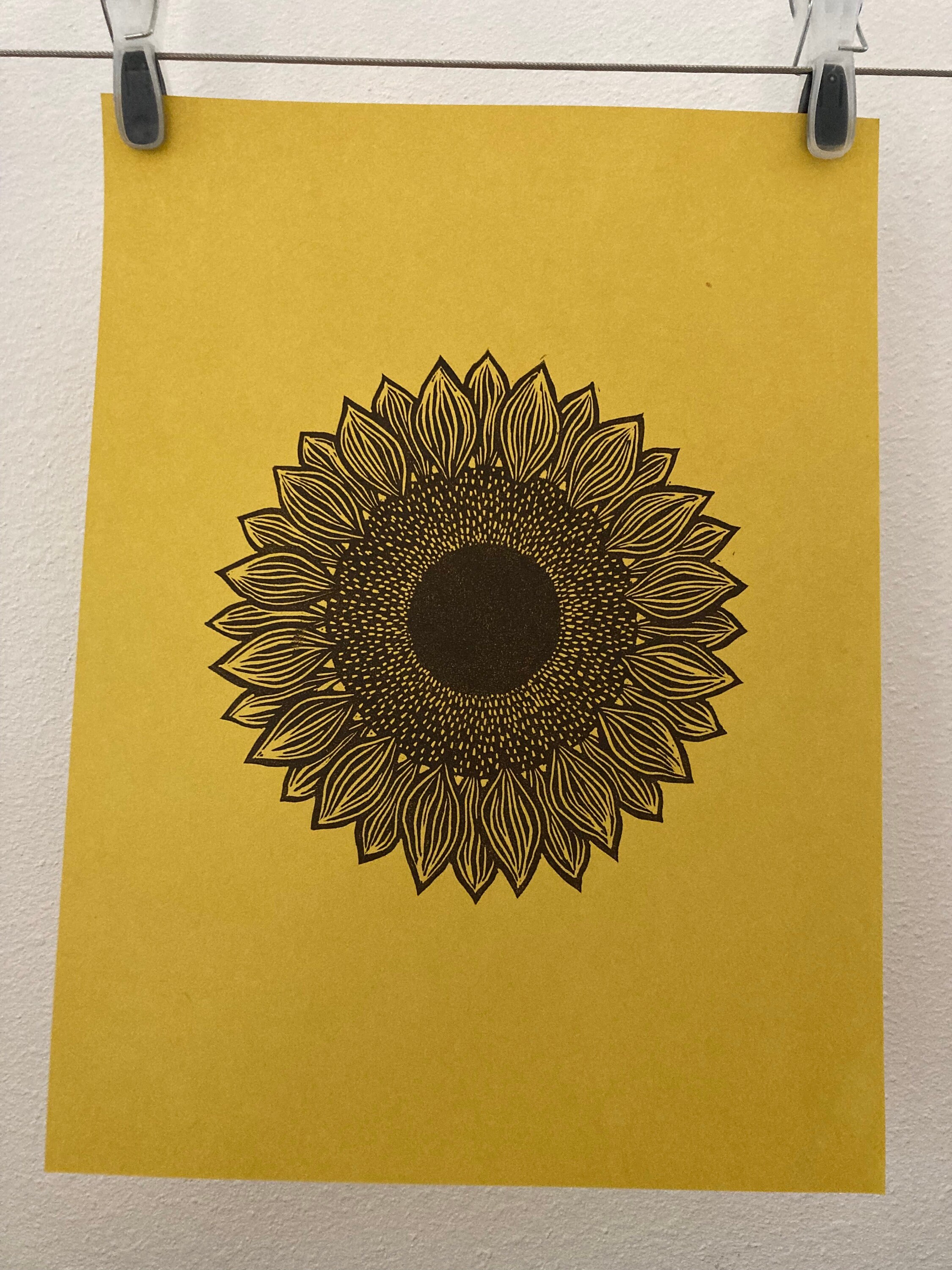 Original Linocut Print Sunflower | Etsy