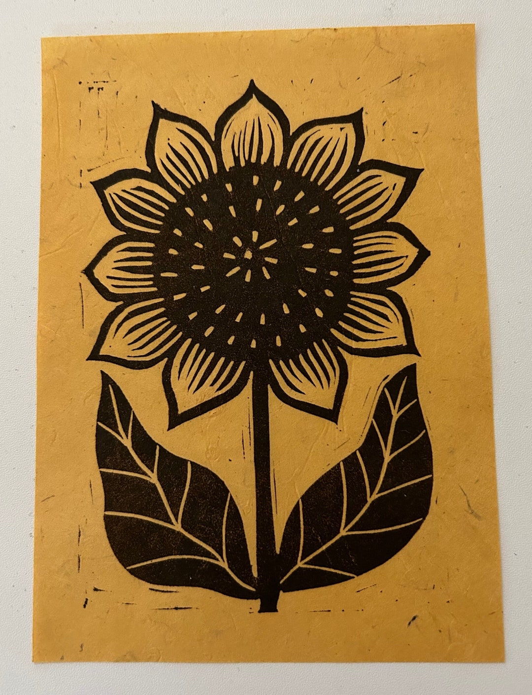 Original Linocut Print, "sunflower" on Lokta Paper - Etsy