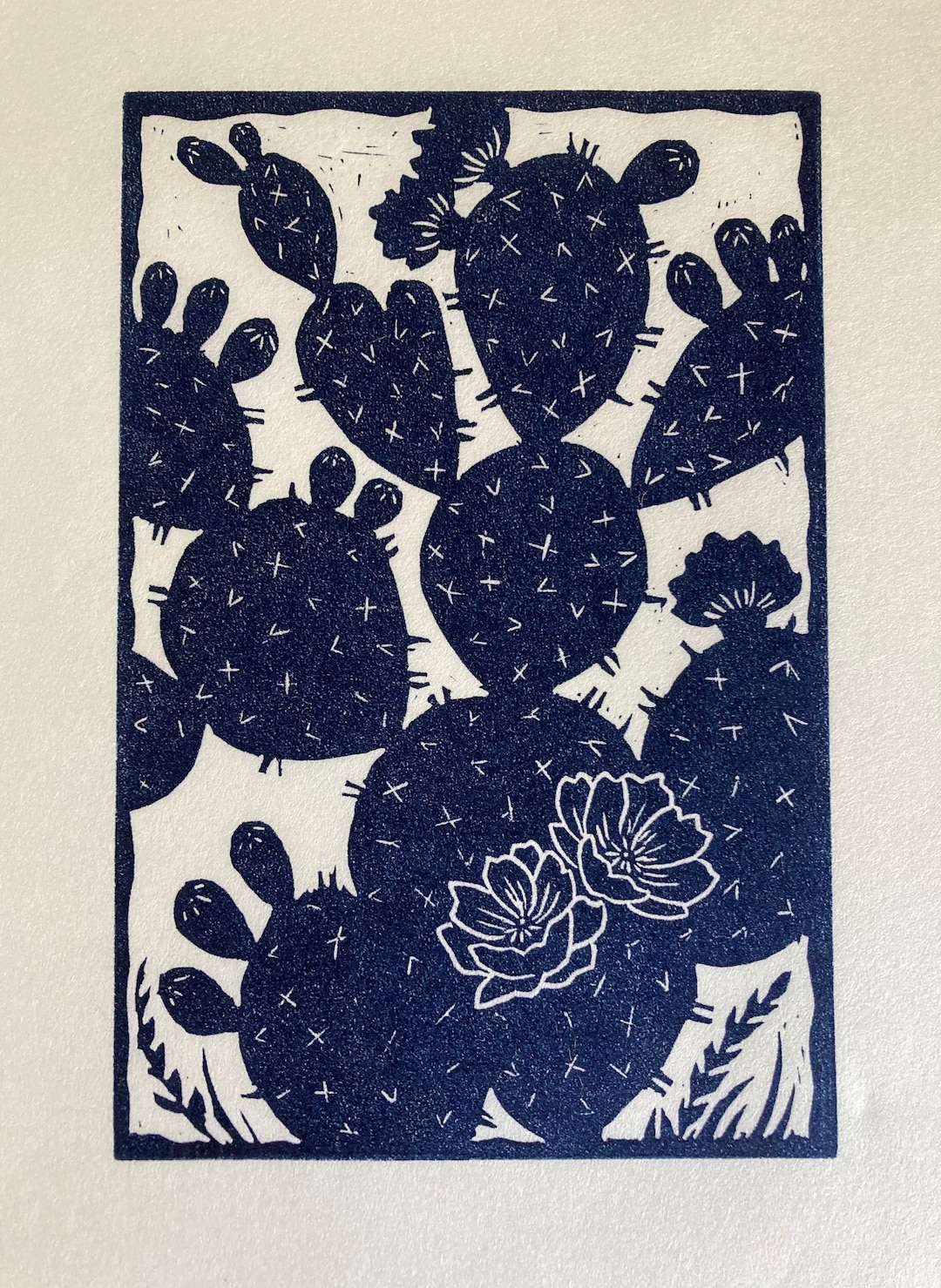 Original Linocut Print, "cactus Blooms" - Etsy