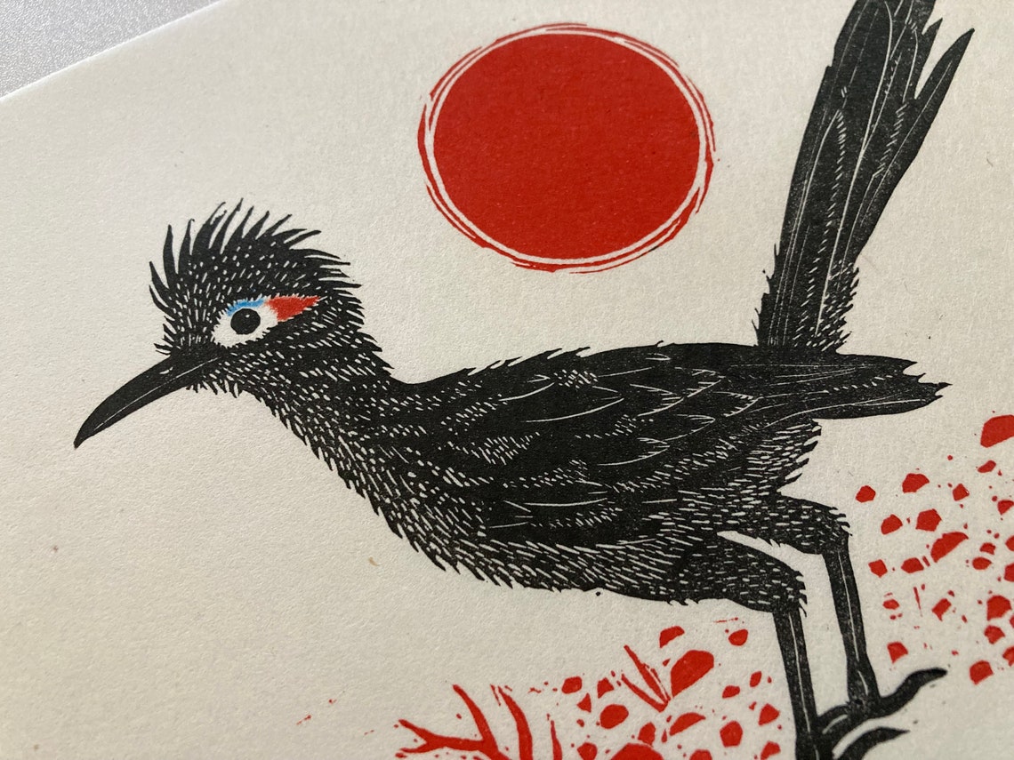 Original Linocut Print, "roadrunner" - Etsy