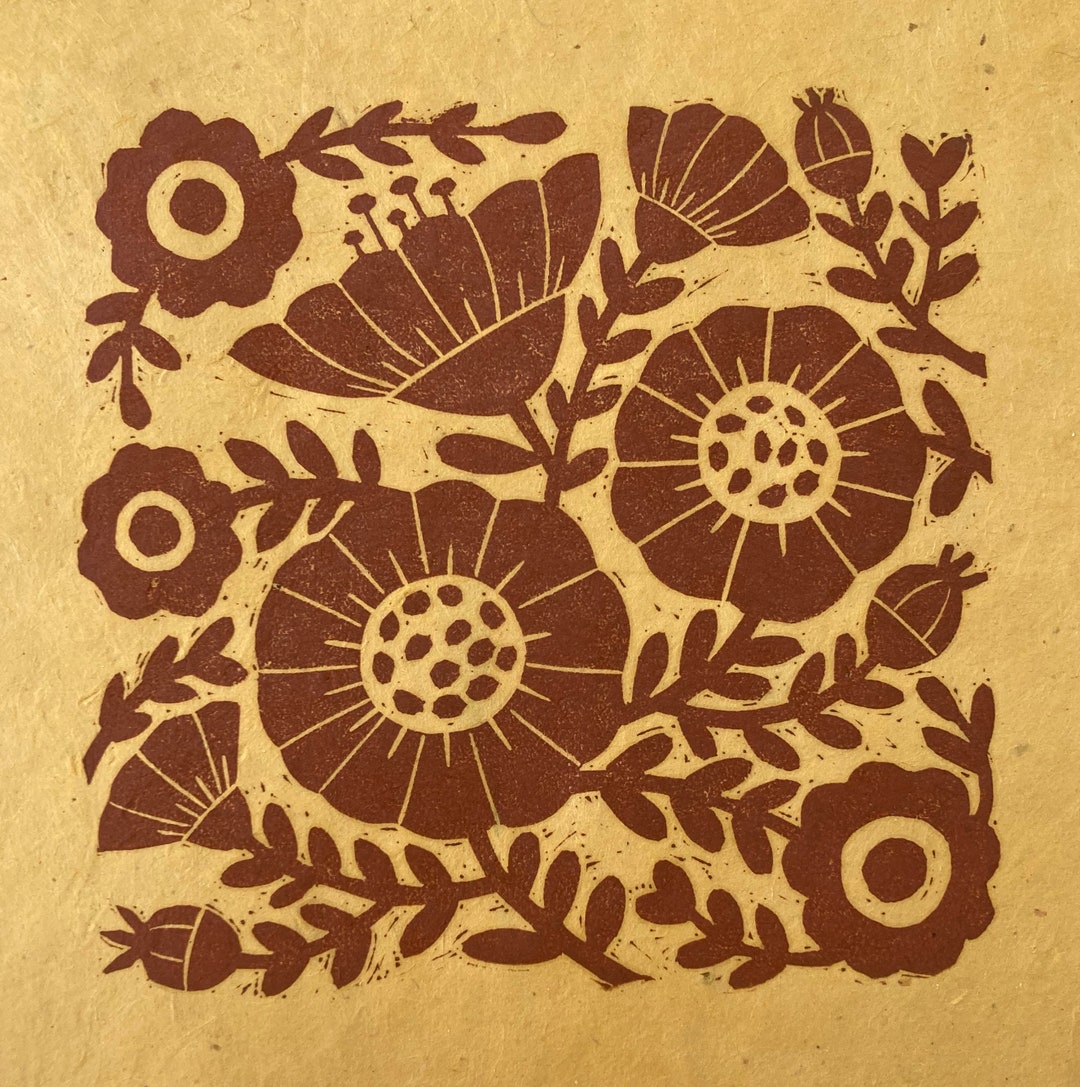Original Linocut Print, "flowers" - Etsy