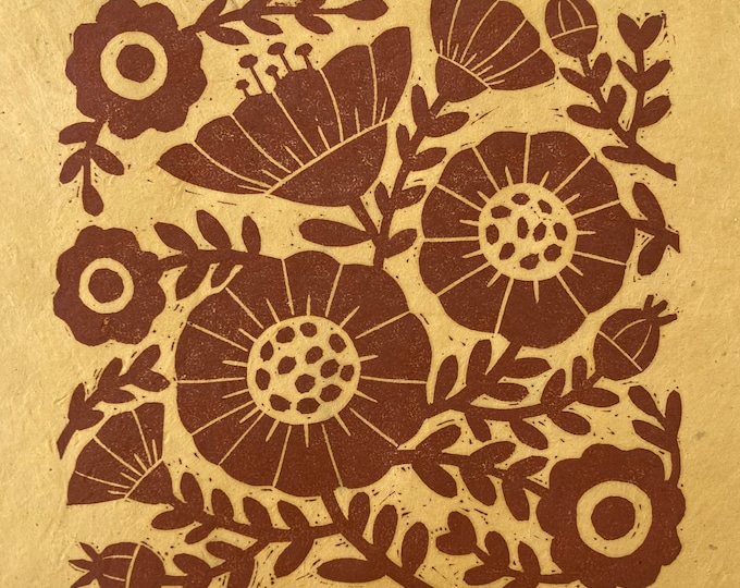 Original Linocut Print, "flowers" - Etsy