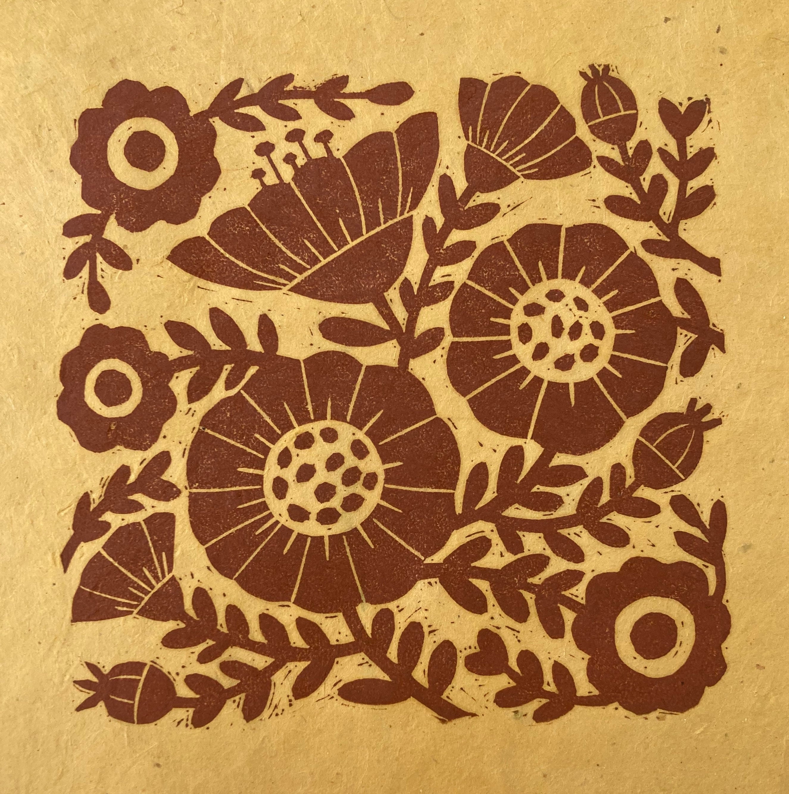 Original Linocut Print, "flowers" - Etsy