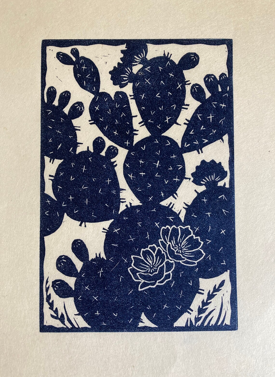 Original Linocut Print Cactus Blooms | Etsy