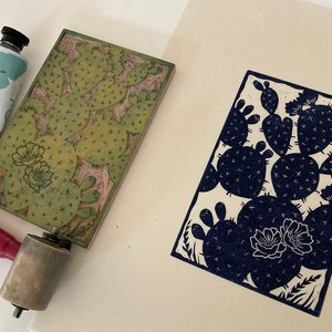Original Linocut Print, "cactus Blooms" - Etsy