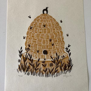 Original Linocut Print, "hive" - Etsy