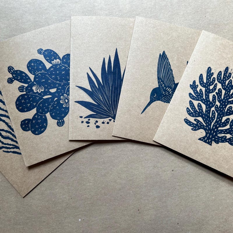 Linocut Cards - Etsy