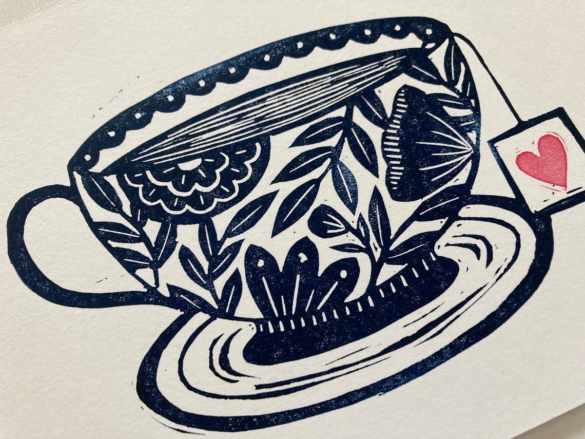 Original Linocut Print, "i Love Tea" - Etsy
