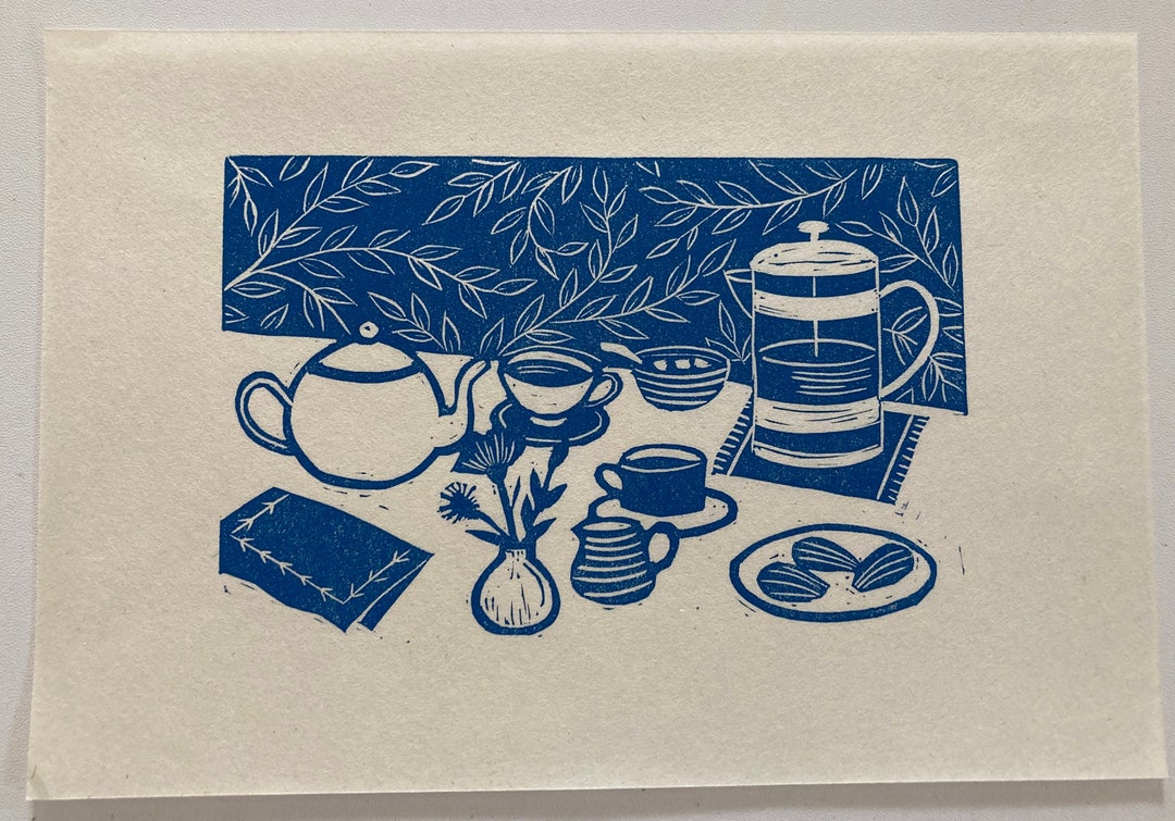 Original Linocut Print, "afternoon Tea" - Etsy