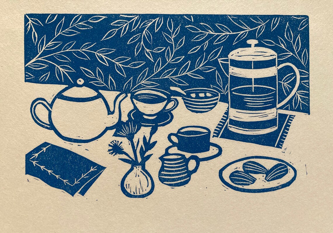 Original Linocut Print, "afternoon Tea" - Etsy