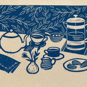 Original Linocut Print, "afternoon Tea" - Etsy