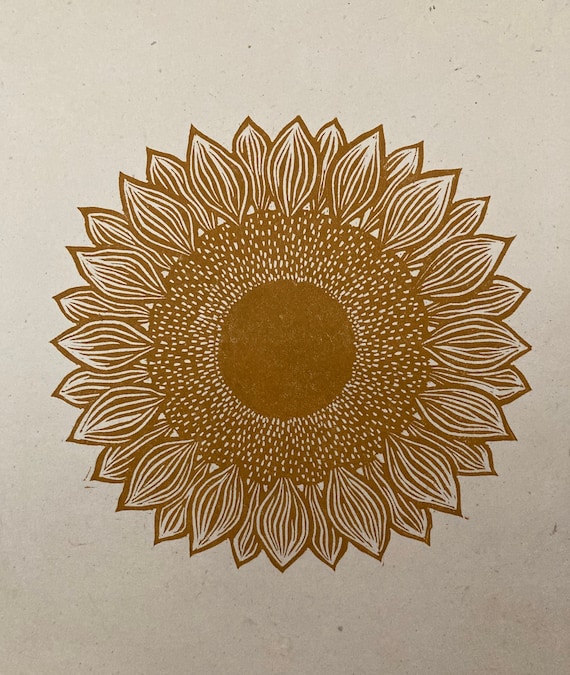 Original Linocut Print sunflower | Etsy
