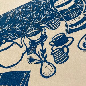 Original Linocut Print, "afternoon Tea" - Etsy