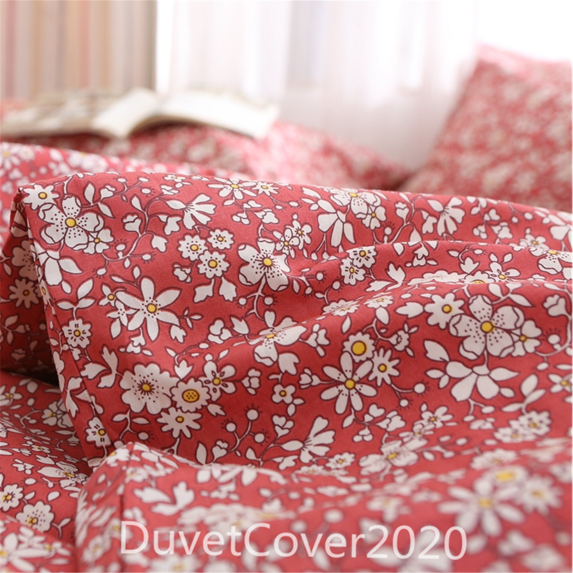 Dark Red 100% Cotton Duvet Cover Twin/full/queen Floral Duvet | Etsy