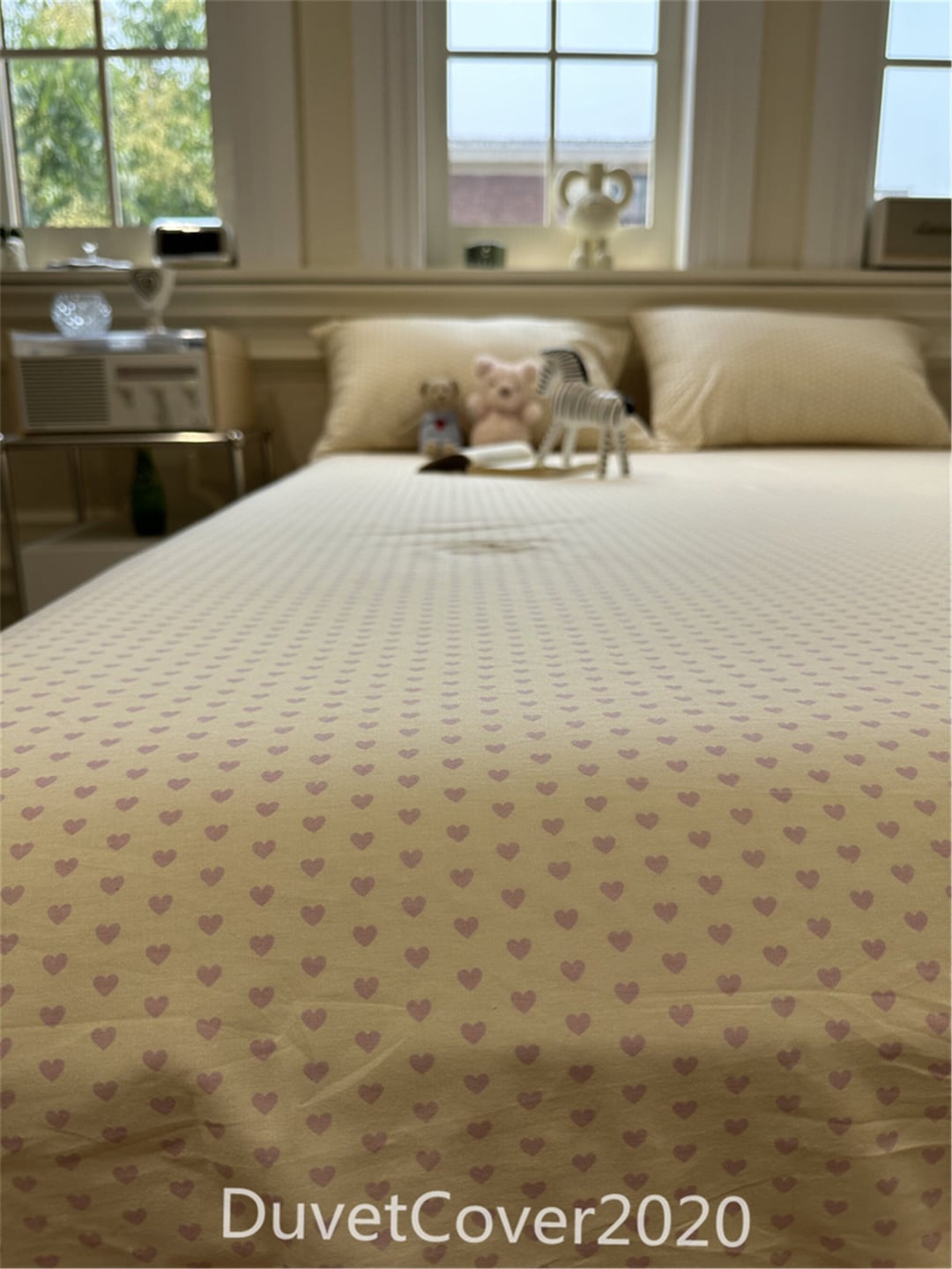 Beige Fitted Sheets Twin/full/queen Dorm Bedding Set With Purple Hearts ...